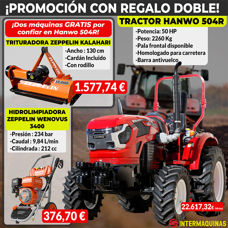 Tractor Hanwo 504R 50 HP con barra antivuelco